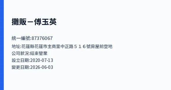 攤販-傅玉英的照片-統編 87376067(花蓮縣) 公司登記資料與營業項目詳細圖表
