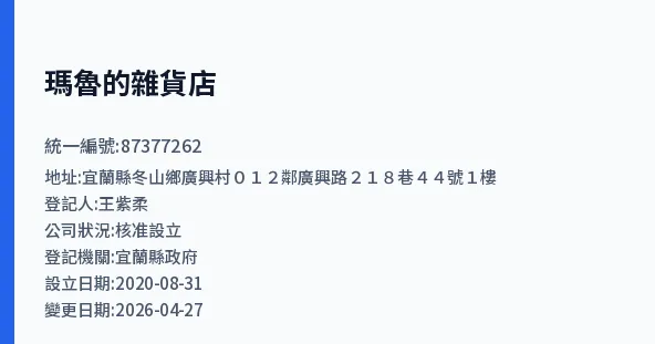 瑪魯的雜貨店的照片-統編 87377262(宜蘭縣) 公司登記資料與營業項目詳細圖表