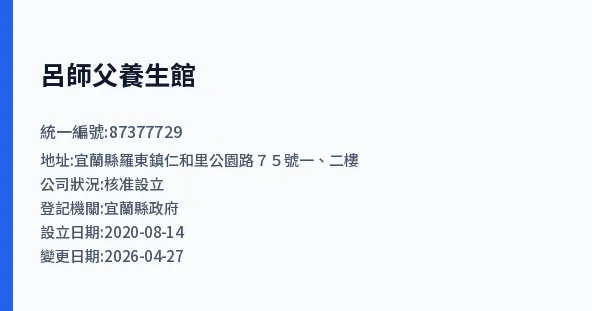 呂師父養生館的照片-統編 87377729(宜蘭縣) 公司登記資料與營業項目詳細圖表