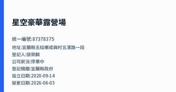 星空豪華露營場的照片-統編 87378375(宜蘭縣) 公司登記資料與營業項目詳細圖表