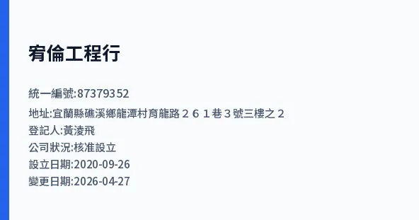 宥倫工程行的照片-統編 87379352(宜蘭縣) 公司登記資料與營業項目詳細圖表