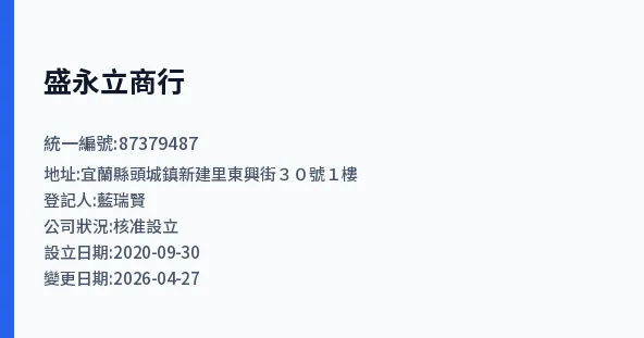 盛永立商行的照片-統編 87379487(宜蘭縣) 公司登記資料與營業項目詳細圖表