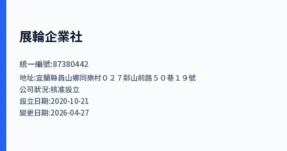 展輪企業社的照片-統編 87380442(宜蘭縣) 公司登記資料與營業項目詳細圖表