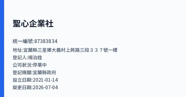 聖心企業社的照片-統編 87383834(宜蘭縣) 公司登記資料與營業項目詳細圖表