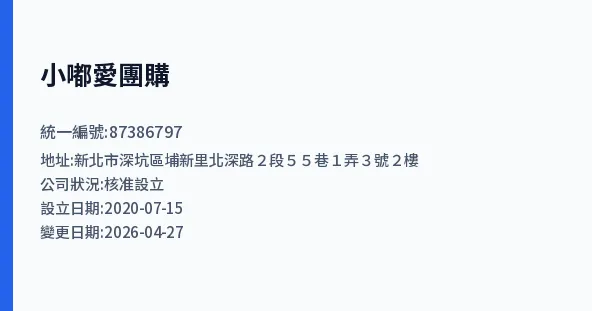 小嘟愛團購的照片-統編 87386797(新北市) 公司登記資料與營業項目詳細圖表