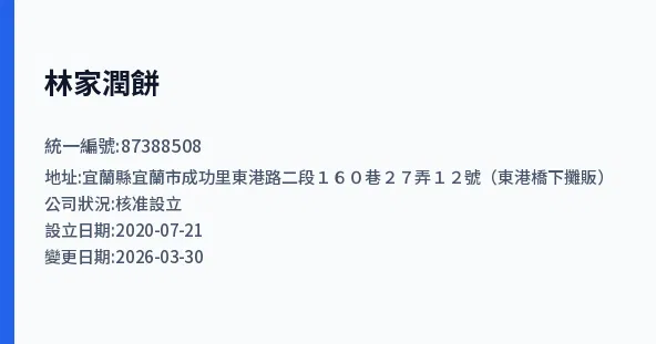 林家潤餅的照片-統編 87388508(宜蘭縣) 公司登記資料與營業項目詳細圖表