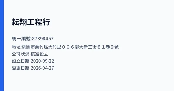 耘翔工程行的照片-統編 87398457(桃園市) 公司登記資料與營業項目詳細圖表