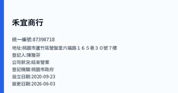 禾宜商行的照片-統編 87398718(桃園市) 公司登記資料與營業項目詳細圖表