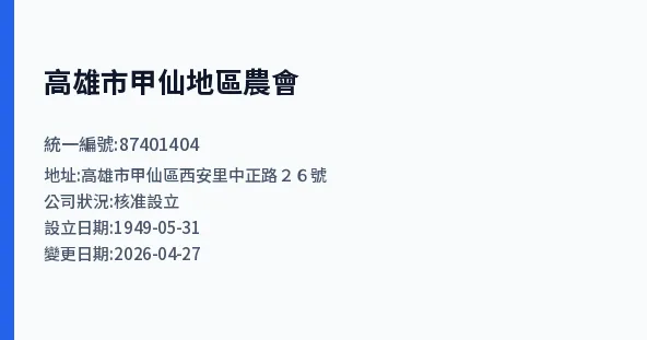高雄市甲仙地區農會的照片-統編 87401404(高雄市) 公司登記資料與營業項目詳細圖表