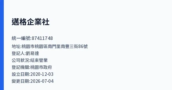 邁格企業社的照片-統編 87411748(桃園市) 公司登記資料與營業項目詳細圖表