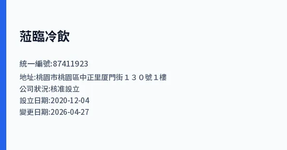 蒞臨冷飲的照片-統編 87411923(桃園市) 公司登記資料與營業項目詳細圖表