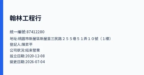 翰林工程行的照片-統編 87412280(桃園市) 公司登記資料與營業項目詳細圖表