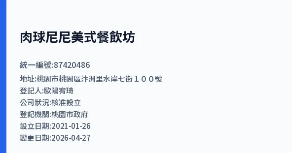 肉球尼尼美式餐飲坊的照片-統編 87420486(桃園市) 公司登記資料與營業項目詳細圖表