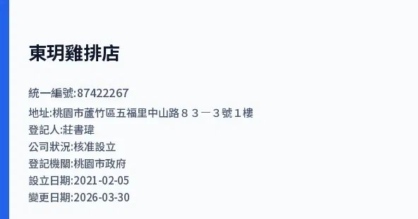 東玥雞排店的照片-統編 87422267(桃園市) 公司登記資料與營業項目詳細圖表