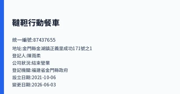韃靼行動餐車的照片-統編 87437655(金門縣) 公司登記資料與營業項目詳細圖表