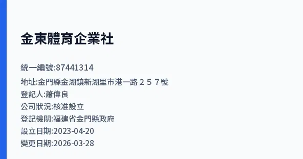 金東體育企業社的照片-統編 87441314(金門縣) 公司登記資料與營業項目詳細圖表