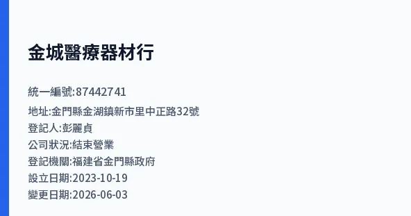 金城醫療器材行的照片-統編 87442741(金門縣) 公司登記資料與營業項目詳細圖表