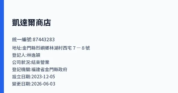 凱達爾商店的照片-統編 87443283(金門縣) 公司登記資料與營業項目詳細圖表