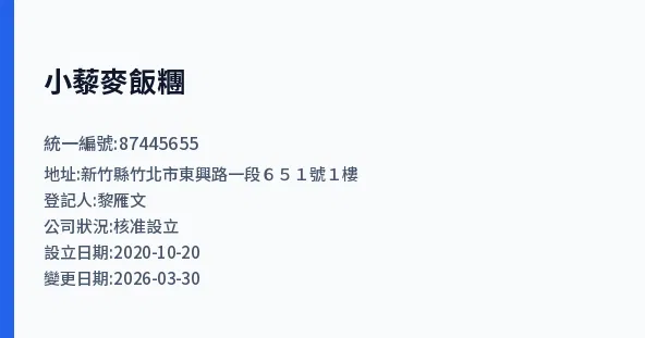 小藜麥飯糰的照片-統編 87445655(新竹縣) 公司登記資料與營業項目詳細圖表