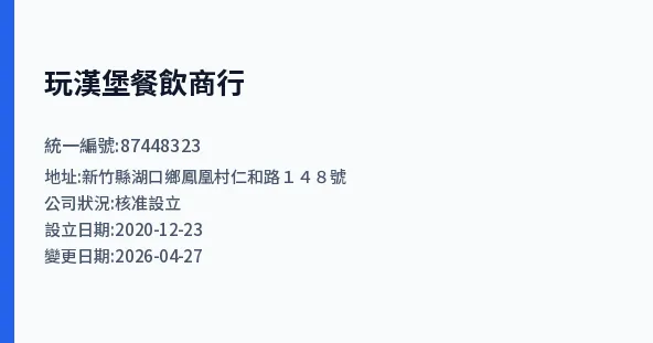 玩漢堡餐飲商行的照片-統編 87448323(新竹縣) 公司登記資料與營業項目詳細圖表