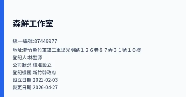 森鮮工作室的照片-統編 87449977(新竹縣) 公司登記資料與營業項目詳細圖表