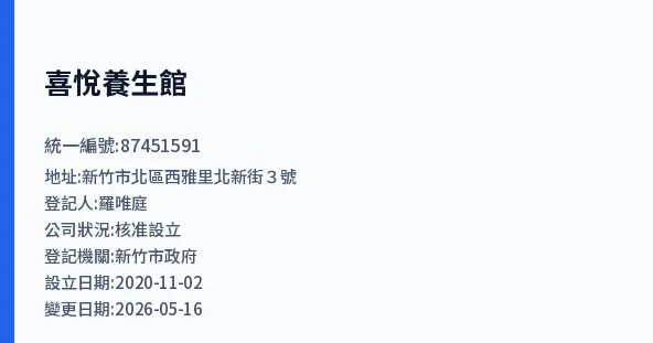 喜悅養生館的照片-統編 87451591(新竹市) 公司登記資料與營業項目詳細圖表