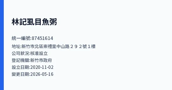 林記虱目魚粥的照片-統編 87451614(新竹市) 公司登記資料與營業項目詳細圖表