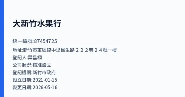 大新竹水果行的照片-統編 87454725(新竹市) 公司登記資料與營業項目詳細圖表