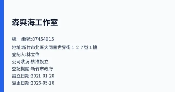 森與海工作室的照片-統編 87454915(新竹市) 公司登記資料與營業項目詳細圖表