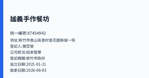 謐義手作餐坊的照片-統編 87454942(新竹市) 公司登記資料與營業項目詳細圖表