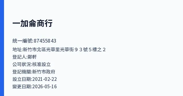 一加侖商行的照片-統編 87455843(新竹市) 公司登記資料與營業項目詳細圖表