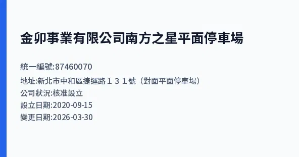 金卯事業有限公司南方之星平面停車場的照片-統編 87460070(新北市) 公司登記資料與營業項目詳細圖表