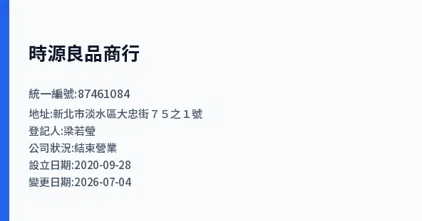 時源良品商行的照片-統編 87461084(新北市) 公司登記資料與營業項目詳細圖表
