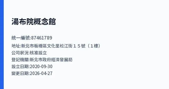 湯布院概念館的照片-統編 87461789(新北市) 公司登記資料與營業項目詳細圖表