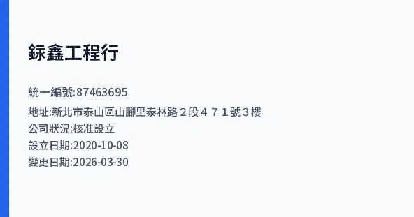 銢鑫工程行的照片-統編 87463695(新北市) 公司登記資料與營業項目詳細圖表