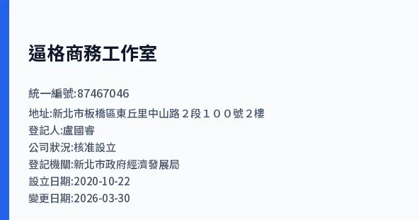 逼格商務工作室的照片-統編 87467046(新北市) 公司登記資料與營業項目詳細圖表