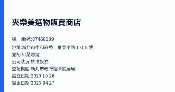 夾樂美選物販賣商店的照片-統編 87468039(新北市) 公司登記資料與營業項目詳細圖表
