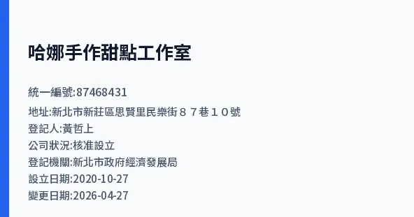 哈娜手作甜點工作室的照片-統編 87468431(新北市) 公司登記資料與營業項目詳細圖表