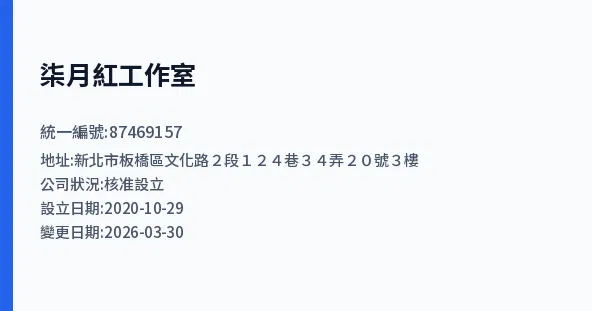 柒月紅工作室的照片-統編 87469157(新北市) 公司登記資料與營業項目詳細圖表