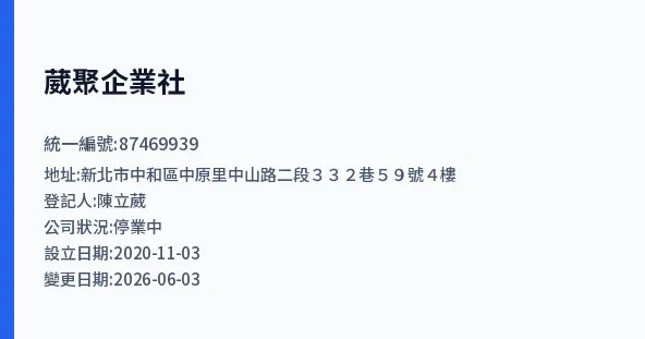 葳聚企業社的照片-統編 87469939(新北市) 公司登記資料與營業項目詳細圖表