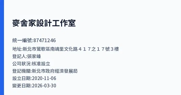 麥舍家設計工作室的照片-統編 87471246(新北市) 公司登記資料與營業項目詳細圖表