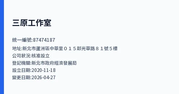 三原工作室的照片-統編 87474187(新北市) 公司登記資料與營業項目詳細圖表