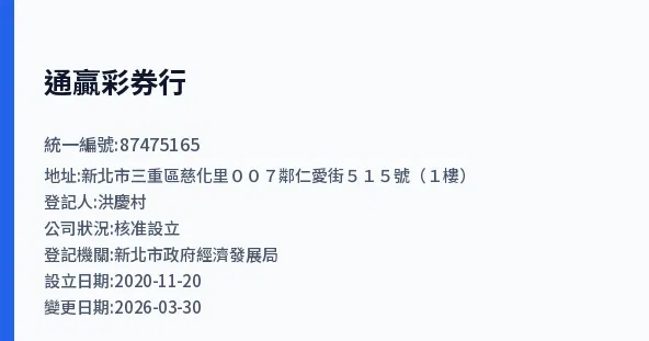 通贏彩券行的照片-統編 87475165(新北市) 公司登記資料與營業項目詳細圖表
