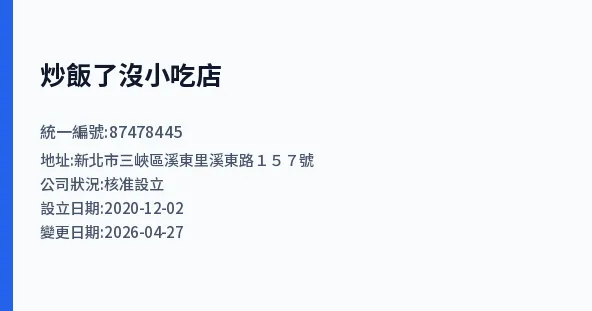 炒飯了沒小吃店的照片-統編 87478445(新北市) 公司登記資料與營業項目詳細圖表