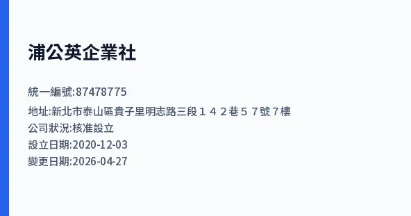 浦公英企業社的照片-統編 87478775(新北市) 公司登記資料與營業項目詳細圖表