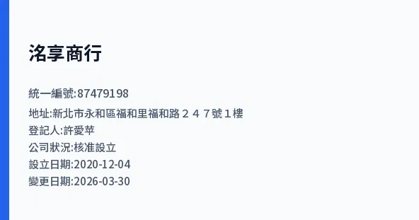 洺享商行的照片-統編 87479198(新北市) 公司登記資料與營業項目詳細圖表
