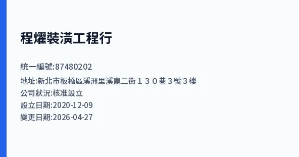 程燿裝潢工程行的照片-統編 87480202(新北市) 公司登記資料與營業項目詳細圖表