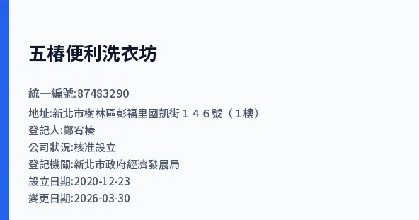 五椿便利洗衣坊的照片-統編 87483290(新北市) 公司登記資料與營業項目詳細圖表