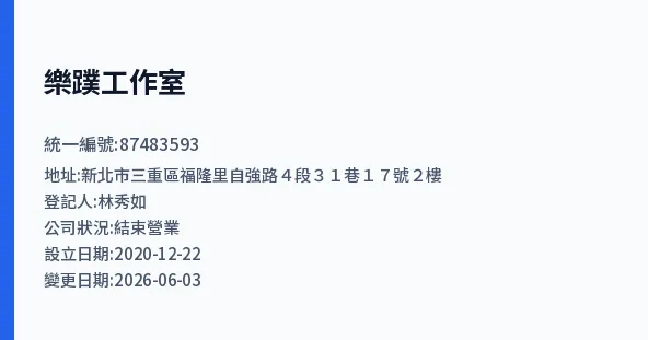樂蹼工作室的照片-統編 87483593(新北市) 公司登記資料與營業項目詳細圖表