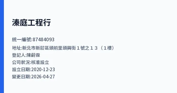 溱庭工程行的照片-統編 87484093(新北市) 公司登記資料與營業項目詳細圖表
